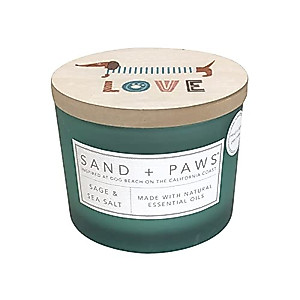 Sand + Paws Scented Candle - Sage & Sea Salt - Additional Scents and Sizes –Luxurious Air Freshening Jar Candles Neutralize pet Odors and Enhance Home décor – 100% Cotton Lead-Free Wicks - 12 oz
