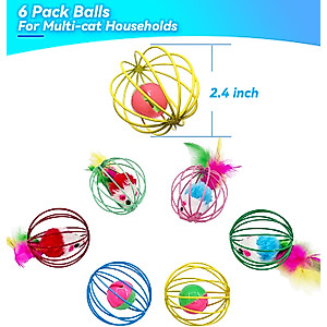 QUVOVID Cat Toys 6 Packs Cat Ball Toys, Metal Cage Balls with Mice & Bells, Cat Toys for Indoor Cats and Kitten, Interactive Cat Toys Cat Bell Balls, Mouse Toys, Kitten Toys Promote Physical Exercise
