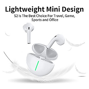 Mini Wireless Earbuds White Bluetooth Earbuds Built-in Mic IPX5 Waterproof Immersive Sound Cordless Earbuds Fast Charge Single/Twin Mode Unisex White Bluetooth Earbuds for Work,Office,Sport