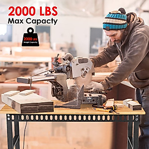 OLBRUS 48 "Adjustable Workbench with Power Outlet, Heavy Duty 2000 LBS Load Capacity Hardwood Workbench Suitable for Workshop, Office, Garage, Home