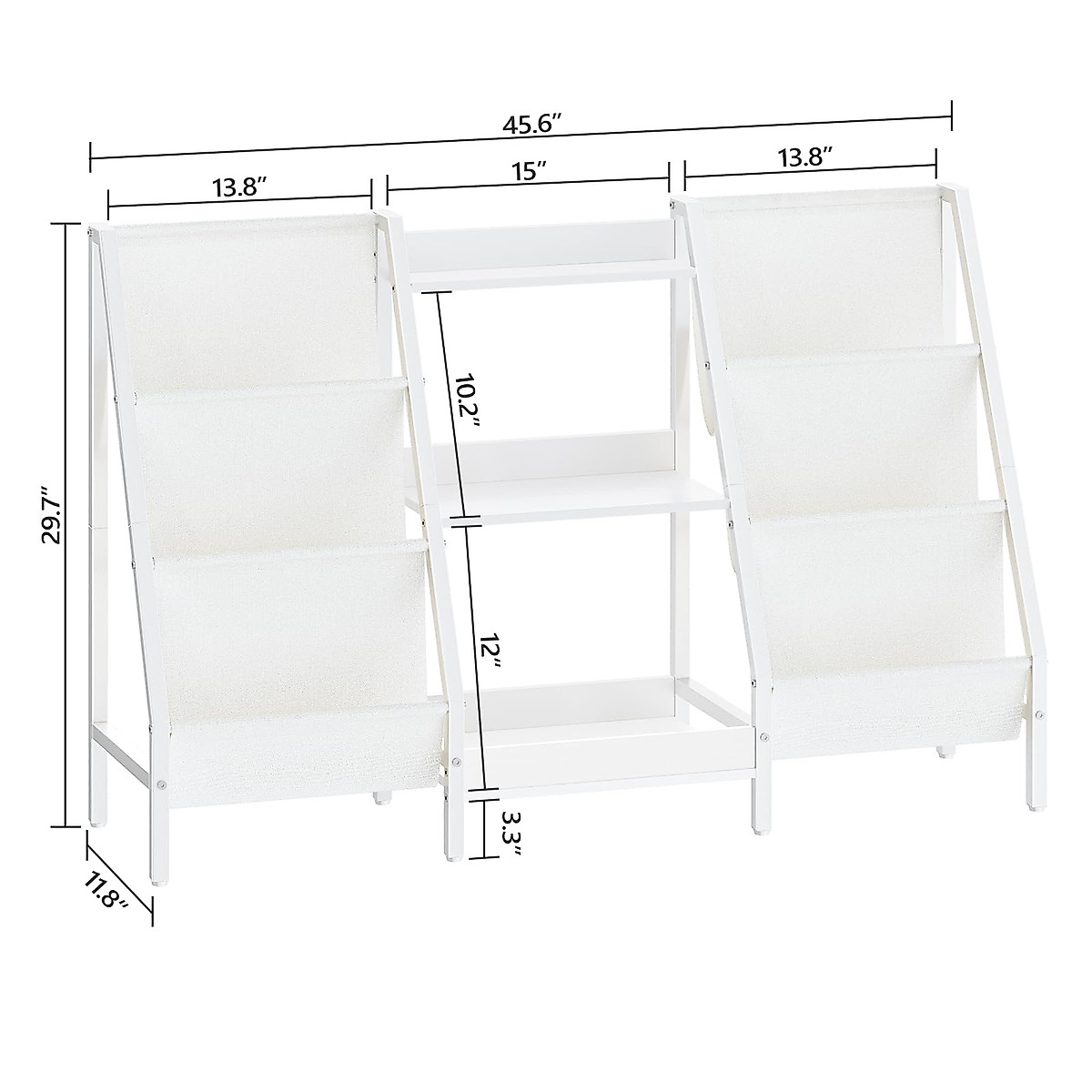 MAHANCRIS Kids Bookshelf and Toy Organizer, 3-Tier Kids Bookcase, Kids Sling Bookshelf, Toddler Toy Storage Organizer with Bookshelf, for Kids Room, Playroom, Bedroom, Nursery, White BKWT34201