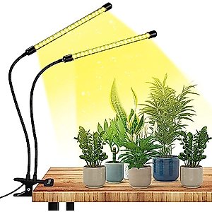 Juhefa Plant Grow Light, Full Spectrum Dual-Head 60 LED Clip-on Plant Lamp for Indoor Plants Seedlings Succulents,3 Modes & 5-Level Dimmable,Auto On/Off Timer 4H/8H/12H