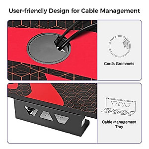 It's_Organized Gaming Desk, 60 Inch Computer Desk Carbon Fiber Surface Gamer Desk with Free Mouse pad, T-Shaped Professional Gaming Table with USB Gaming Rack, Cup Holder & Headphone Hooks, (Black)