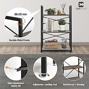 CAPHAUS 2 Tier Small Bookshelf, 24 Inch Width Free Standing Shelf, Bookcase Shelf Storage Organizer, Industrial Book Shelves for Home Office, Living Room, Dark Grey Shelves & Metal Frame