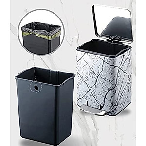 Trash Bin Trash Can Wastebasket Rubbish Recycle Bins Stainless Steel+PU Step Trash Can with Plastic Inner Buckets with Soft Close Lid,Foot Pedal Garbage Can Waste Bin (Color : OneColor, Size : 30L/7