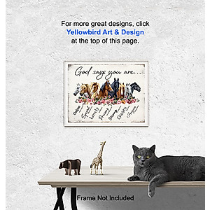 Rustic Religious Horse Wall Art - Inspirational Spiritual Scripture Christian Boho Farmhouse Poster - Girls Bedroom Decor - God Says You Are - Shabby Chic Decoration - Country Western Gift for Women