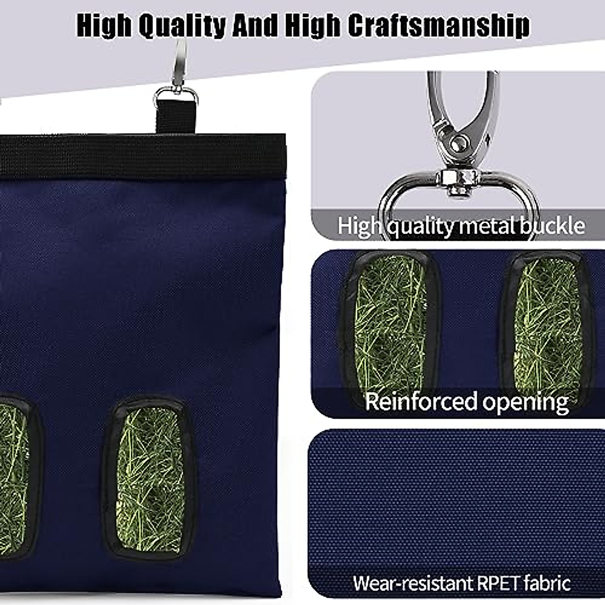 PACKSTAR Rabbit Hay Feeder Bag,Rabbit Hay Feeder,Bunny Hay Bag,2 Holes Large Capacity 600D Rpet Hay Hanging Feeder Storage for Rabbit,Guinea Pig, Chinchilla