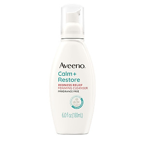 Aveeno Calm + Restore Redness Relief Foaming Cleanser, Daily Facial Cleanser With Calming Feverfew to Help Reduce the Appearance of Redness, Hypoallergenic & Fragrance-Free, 6 fl. oz