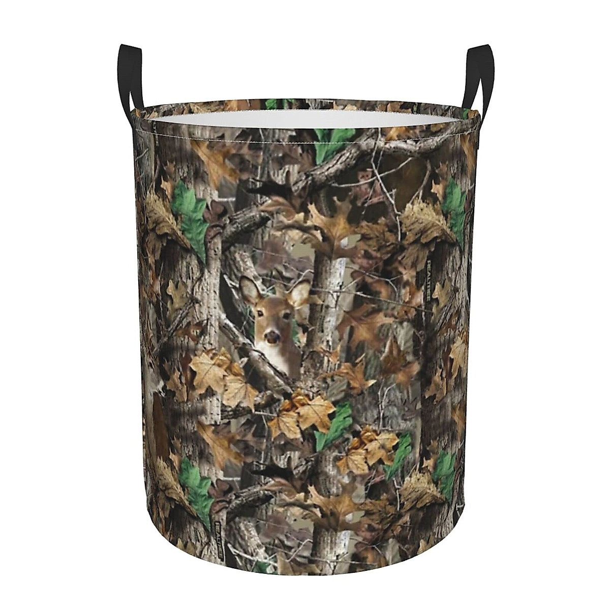 Camo Deer Camouflage Hunting Round Fabric Storage Bin,Decorative Basket,Organizer Basket With Handles,For Clothes Storage,Books And Sundries
