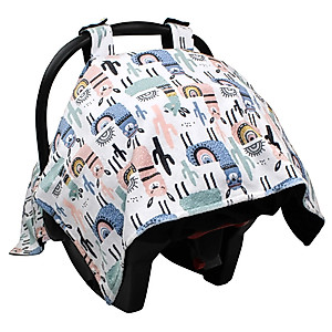 Baby Car Seat Canopy Cover - Emperor Llamas with Black Minky Dot