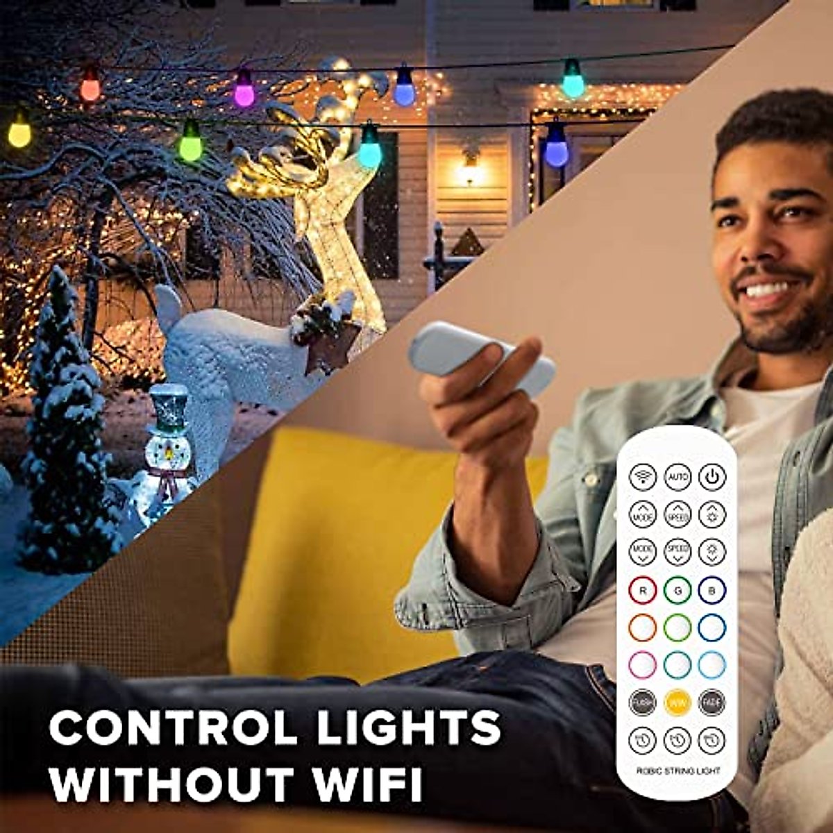 Smart Outdoor String Lights - 2700K Warm White IC+ RGB, Compatible with Alexa/Google Assistant, Dream Color String Lights, APP Remote, Patio Light, 2.4GHz WiFi