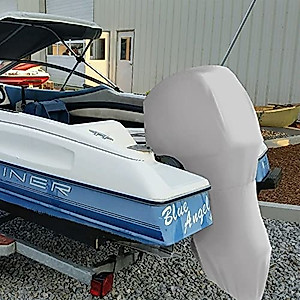 GOTRUTH Full Outboard Motor Cover, 800D Heavy Duty Waterproof Boat Motor Cover, Trailerable Boat Engine Covers Fit for Motor 175-225 HP, Gray