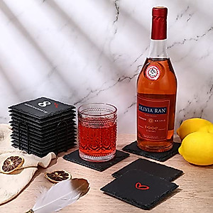 24 Pieces Black Slate Coasters with Holder Square Stone Coasters for Drinks 4 x 4 Inch Rustic Handmade Bar Coasters Set with Anti Scratch Bottom for Coffee Table Kitchen Home