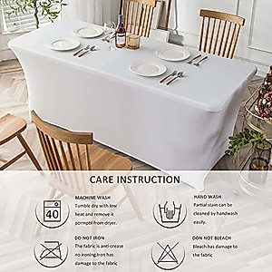 Mingyit 2 Pack Spandex Table Cover Fitted Rectangular Tablecloth Stretchable Fabric Tablecloth for Party, Banquet, Wedding and Events (6FT, White)