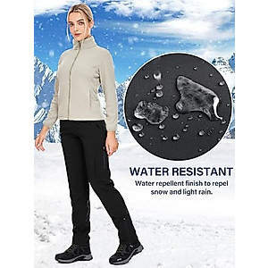 Womens Snow Pants Winter Waterproof Pants Outdoor Soft Shell Fleece Linded Cargo Ski Hiking Pants, Black 16