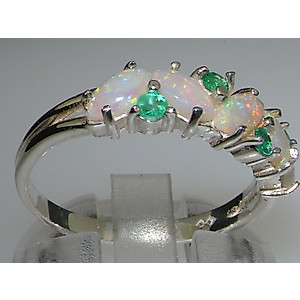 LetsBuyGold 925 Sterling Silver Natural Opal and Emerald Womens Eternity Ring - Size 11.75