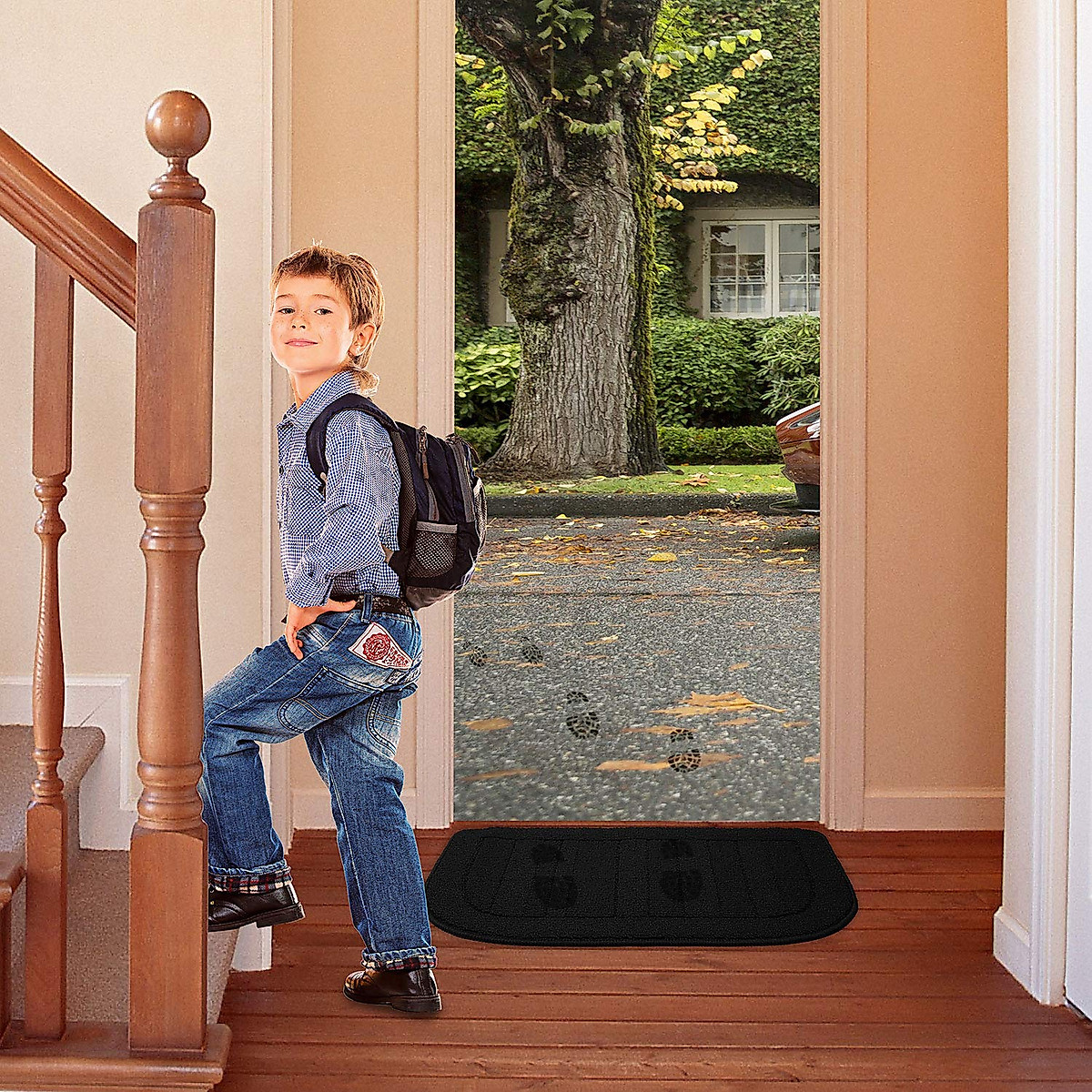 BEQHAUSE 30x18 Inch Kitchen Rug Mats, Durable Anti-Slip Absorbent Dirt-Resistant Kitchen Rug Pet Mat Machine Washable (Black)