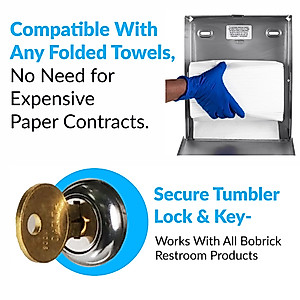 Bobrick B-262 Surface Mounted Paper Towel Dispenser - Stainless Steel Commercial Bathroom Towel Dispenser with Tumbler Lock 400 C-Fold or 525 Multifold Capacity