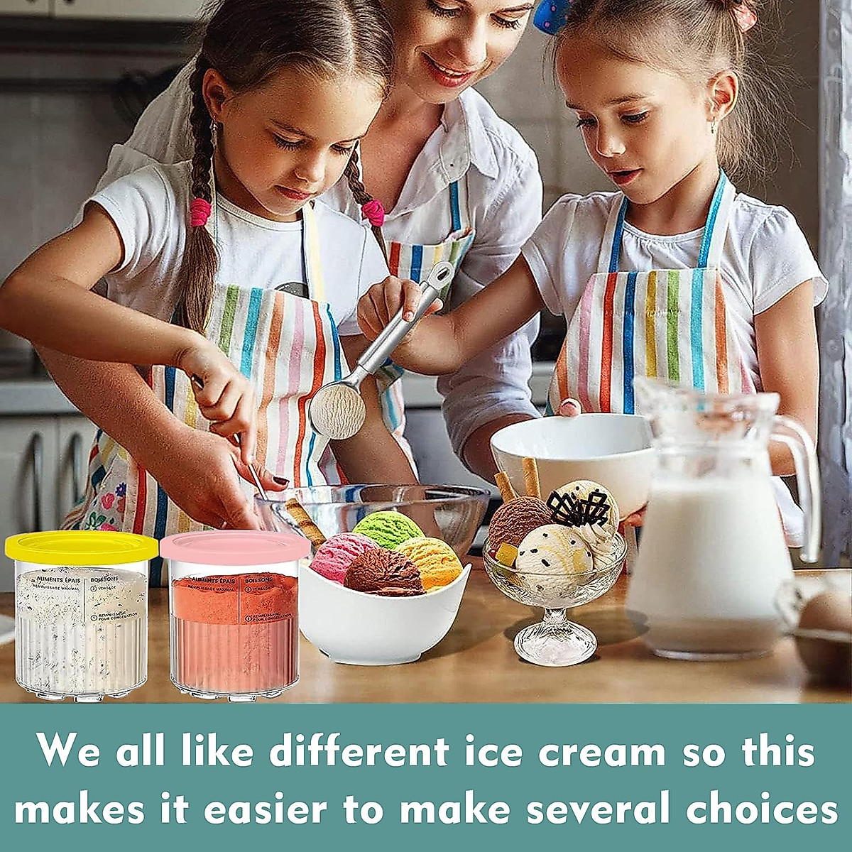 AFDLLDQM 24 oz. Extra Pint | Containers Replacement for Ninja Creami Pints and Lids - 4 Pack, Compatible with Ninja NC500, NC501 Series Creami Deluxe Ice Cream Maker - Dishwasher Safe