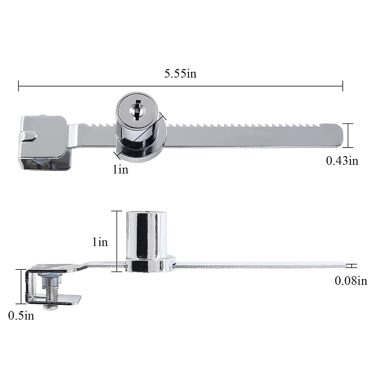 BokWin 4Pcs Sliding Glass Door Ratchet Lock Drawer Display Case Showcase Lock with Chrome Finish，Security (Keyed Alike)