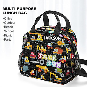GIHSWE Cartoon Excavator Tool Car Custom Lunch Bag Personalized Insulated Kids Lunch Box Add Your Name with Adjustable Shoulder Strap Reusable School Picnic Outdoors Travel