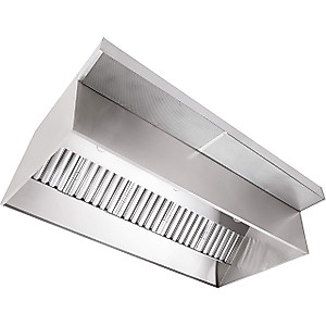Stainless Steel Commercial Hood System, Includes 8' Long Stainless Steel Exhaust Hood, Rooftop Exhaust Fan, Untempered Supply Fan, Roof Curbs, Insulated Grease Duct, and Electrical Controls