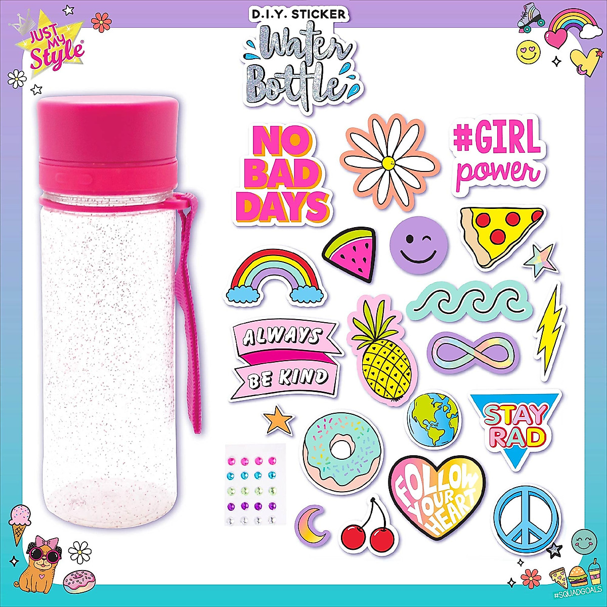 Just My Style Water Bottle by Horizon Group USA, Decorate, Style & Embellish Your Own BPA Free VSCO Water Bottle. Reusable Stickers, Gemstone & Instructions Included, Pink