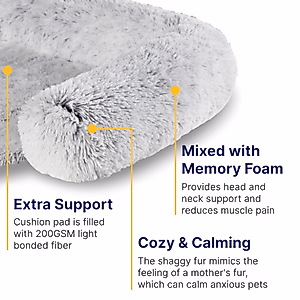 Codi Dog Bed for Couch - Calming Dogs Beds for Large Pets, Fluffy Plush Cats Mat, Anti Anxiety Pet Mats with Removable Washable Cover Protector for Sofa, Light Grey, 41x37x6 inches