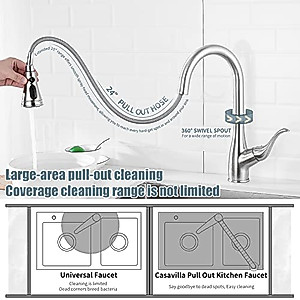 Casavilla Kitchen Faucet with Soap Dispenser, Faucet for Kitchen Sink, Single Handle Stainless Steel Kitchen Sink Faucets with Pull Down Sprayer and Deck Plate, RV Sink Faucet, Nickel Brushed