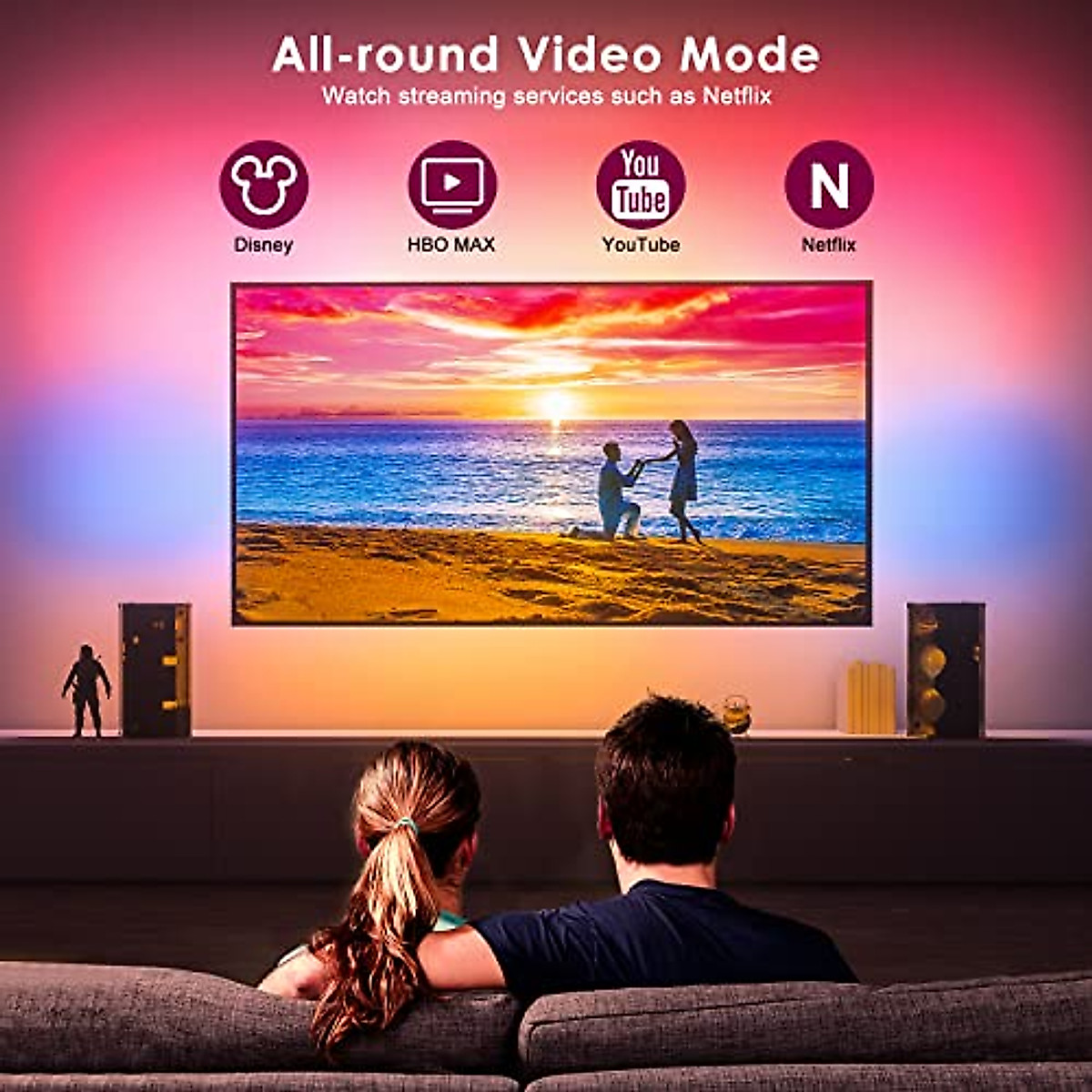 Ligghig TV Backlight Sync to Screen,HDMI 2.0 Sync Box & Fancy TV LED Backlight Kit, Immersion Ambient Lighting Strips for 55-65 Inch and Below TV, Compatible with Alexa & Google Assistant