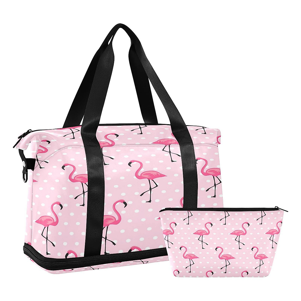 Kigai Beautiful Tropical Flamingo Gym Bag for Women & Men,Waterproof Sports Travel Duffel Bag, Weekender Overnight Bag with Wet Pocket for Travel, Gym, Yoga,Swimming