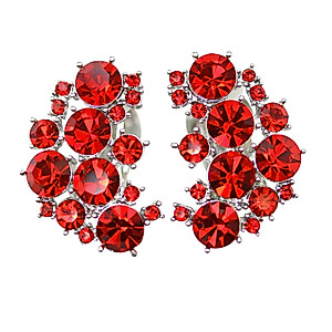 Faship Clip On Earrings Stunning Red Rhinestone Crystal - Red