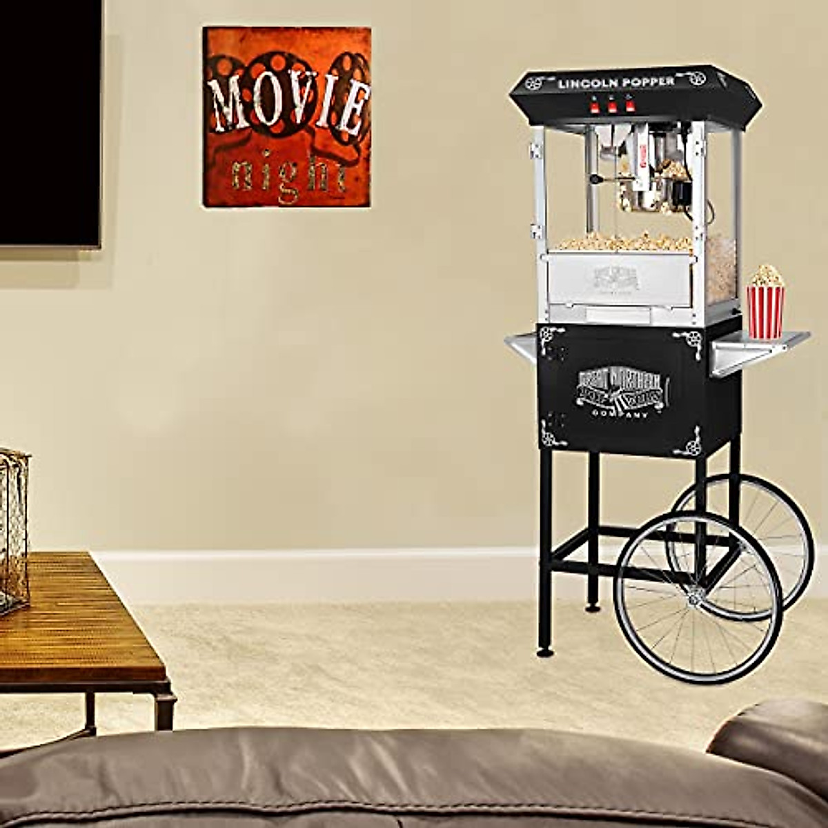 GREAT NORTHERN POPCORN COMPANY 6005 Black Antique Style Lincoln Popcorn Popper Machine w/Cart 8 Oz