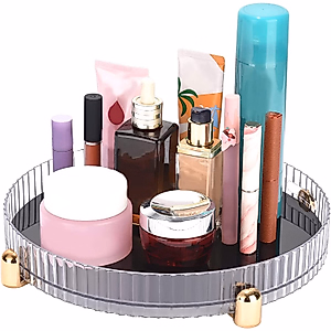 WJWSKI Lazy Susan Organizer 11", 360 Degree Rotating Turntable for Cabinet with 4 Gold Non-Slip Base, Round Spice Rack for Kitchen, Cologne Organizer for Men, Makeup Perfumes Vanity Tray - Clear