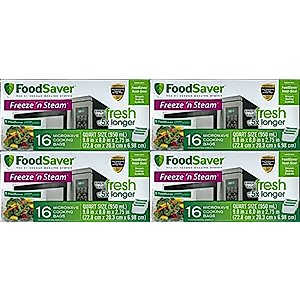 FoodSaver 1-Quart Freeze 'n Steam Microwavable Single-Cooking Bags, 16 Count, Clear (4 Pack)