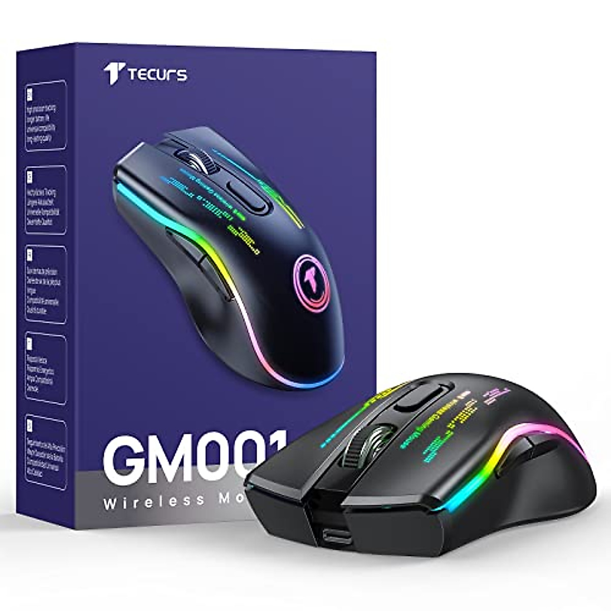 TECURS Gaming Mouse Wireless Gaming Mouse,USB Optical Computer Mouse Mice with 5 LED Lights,Rechargeable Gamer Mouse,4800 DPI for Laptop PC Gamer Desktop Chromebook Mac,Black
