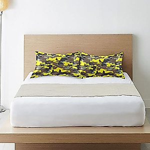 Yellow Camo Pillow Covers Silk Pillowcase for Hair and Skin Soft and Smooth Cooling Satin Pillowcase Standard Size Pillow Case for Bedroom Bed Sleeping (20x26 Inch)
