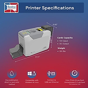 Bodno Seaory S26 Single Sided ID Card Printer & Complete Supplies Package ID Software and Camera - Silver Edition