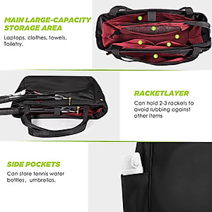 CHICECO Tennis Tote Bag for Women, Large Tennis Racket Bag, tennis bag 2 rackets,Pickleball Bag,Padel Bag,Black (Black)