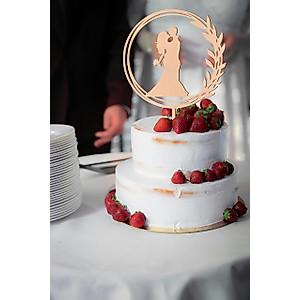 MRAPPY Wedding Cake Topper - Wooden Bride& Groom Embrace And Kiss Cake Decoration, Engagement Cake Smash Decor