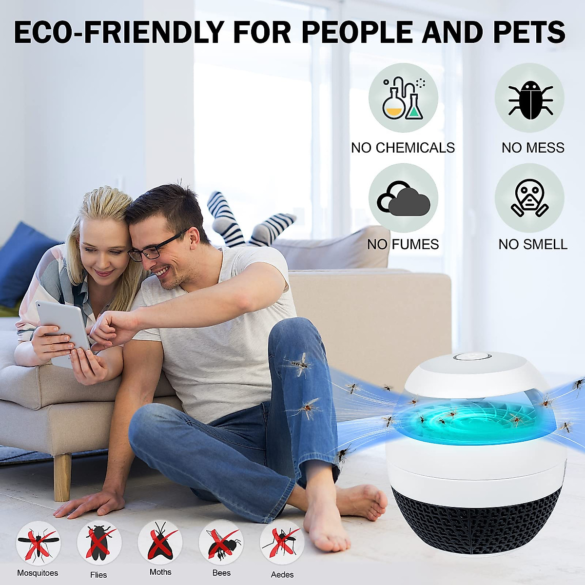 Hodiax Nap n Trap! Mini Indoor Mosquito Killer, Insects and Fly Trap with USB Power Cord, Desktop Small Non Zapper for Pest Control with LED Night Light (2 Pack)