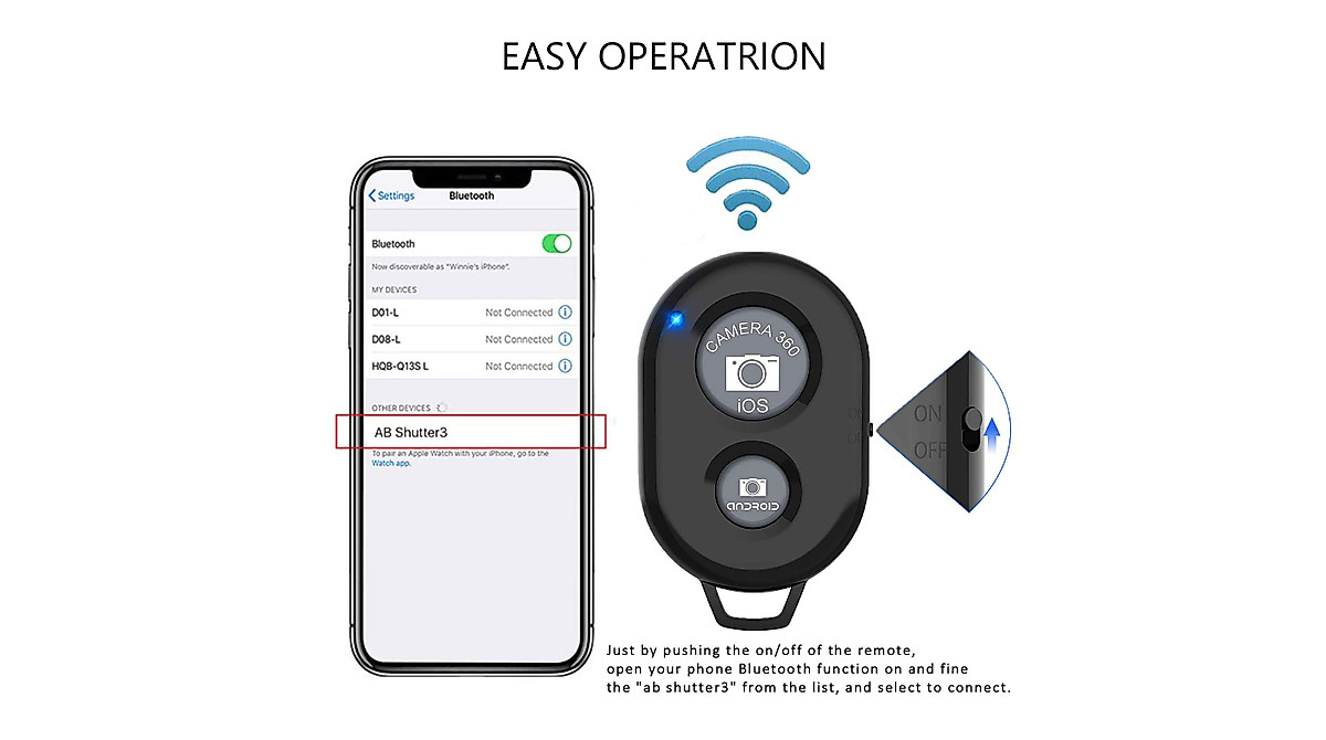 Wireless Remote Shutter for Cellphones and Tablets (3 Pack), AOQIYUE Bluetooth Remote for iPhone ...