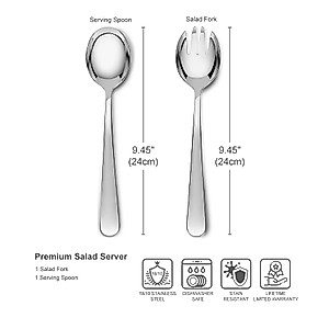 KEAWELL Premium 9.45" Louise Salad Servers, 18/10 Stainless Steel, Exceptional mirror finish, Dishwasher Safe (Salad Servers)