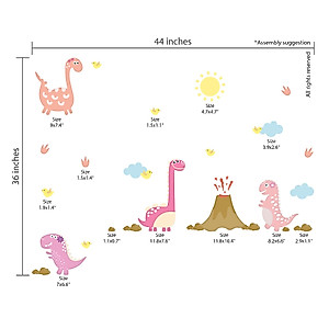 Dinosaurs Wall Decals for Girls Bedroom 27pcs - Rooms and Stickers