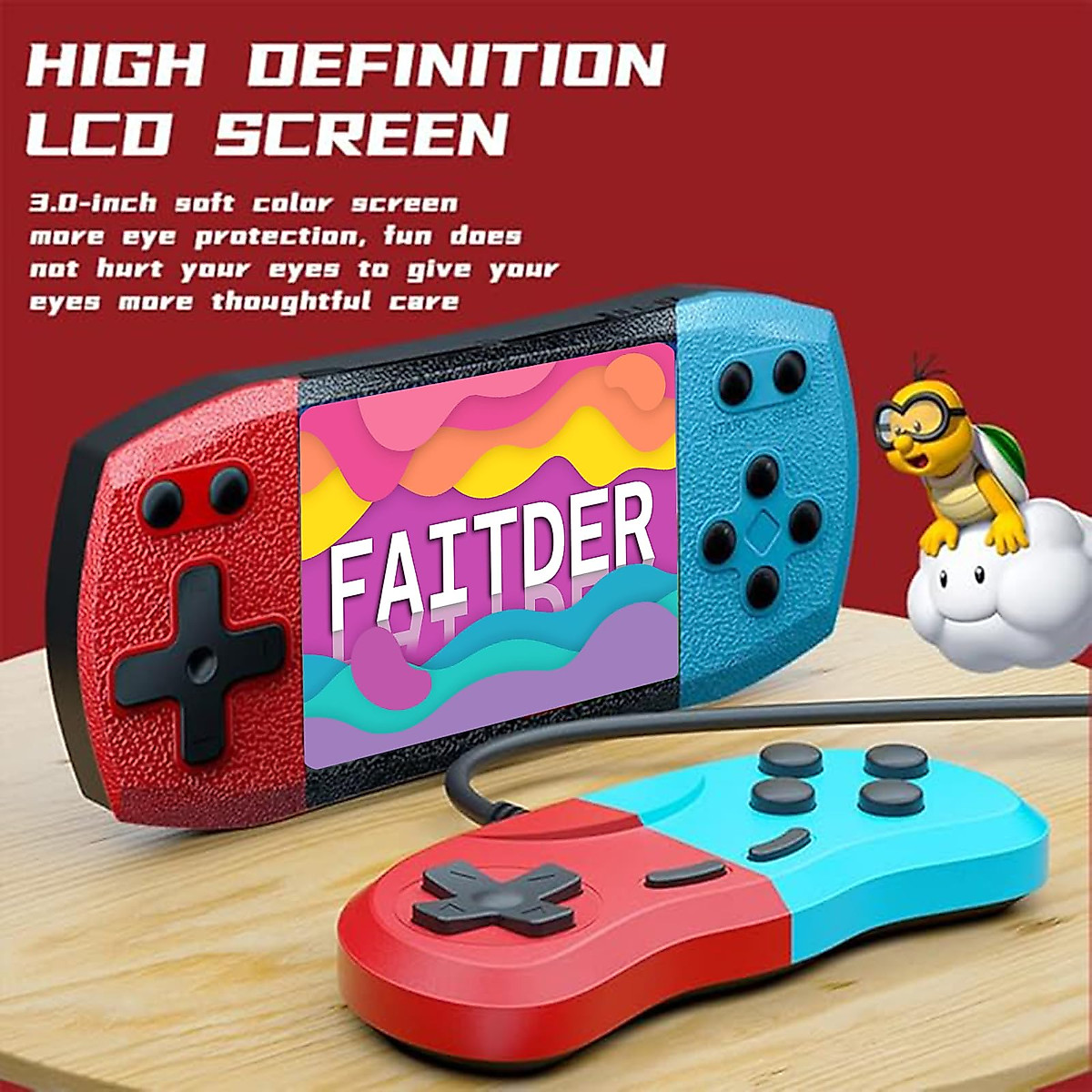 FAITDER - Retro Handheld Game Console Built-in 620 Classic Game 3 Inch Screen Portable Handheld Video Game Console Supports TV Connection and Two Player Games Boys Girls Birthday
