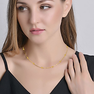 SISGEM Real 14k Gold Bead Station Choker Necklace for Women, 3 MM Ball Chain Jewelry Gifts for Her, 15-18 Inch