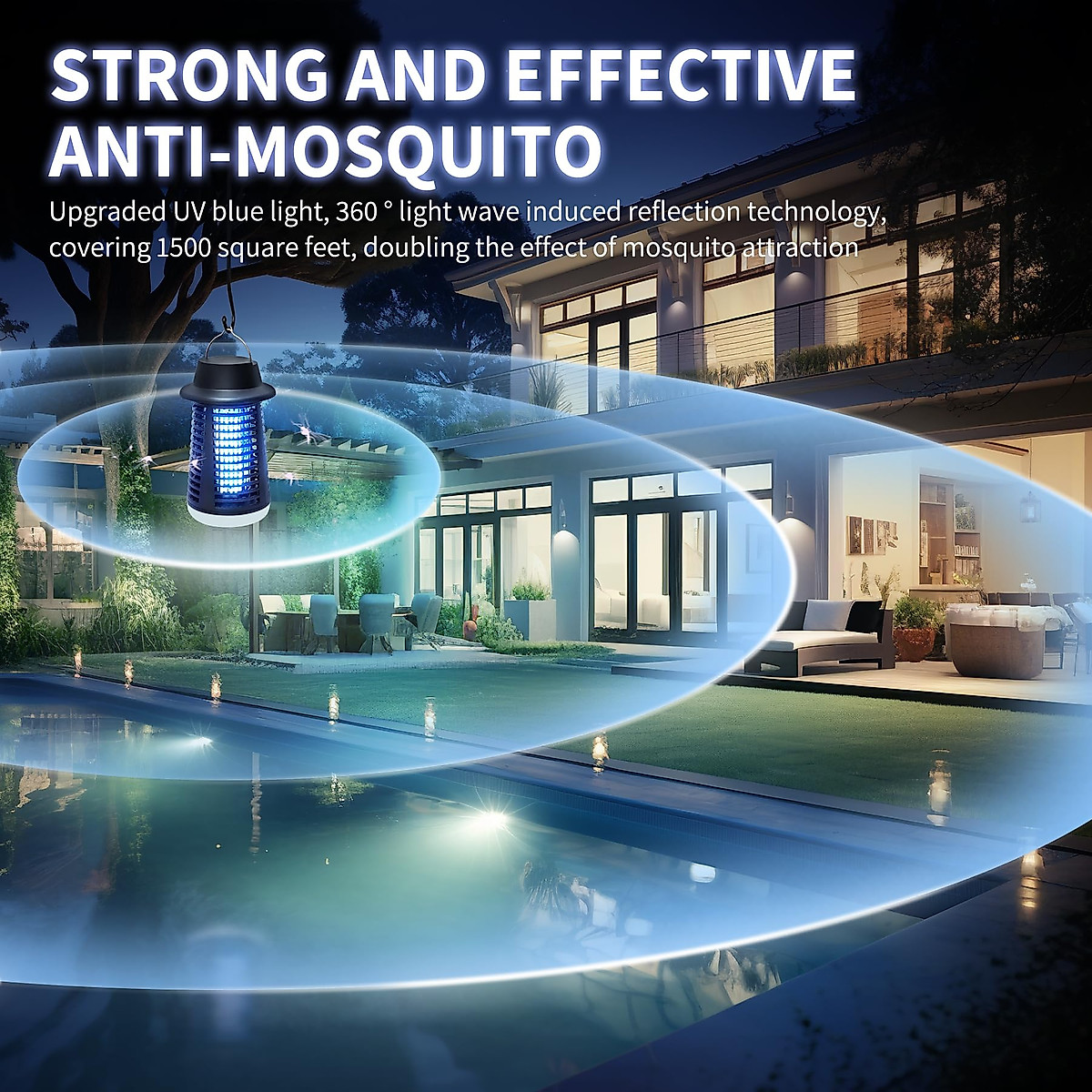 Swift Catch Bug Zapper Outdoor, Portable Mosquito Zapper 2 in 1 with LED Night Light,Waterproof Insect Zapper Electric Fly Trap,4000V Effective Mosquito Killer Ideal for Backyard,Patio,Camping,Fishing