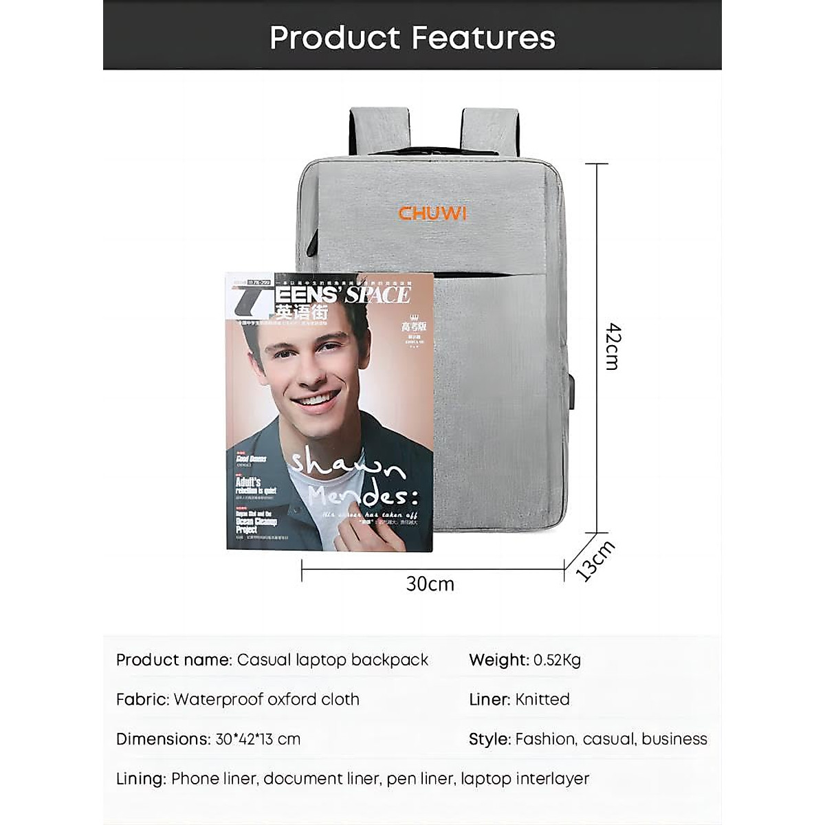 CHUWI Travel Laptop Backpack, 14inch/15.6inch Business Durable Backpacks, Waterproof Fabric, Laptop Bag for Business, Lightweight Bag for HeroBook Pro/GemiBook XPro/MiniBook X/FreeBook/GemiBook Plus