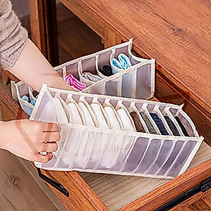 RWET Underwear Drawer Organizer, 6/7/11 Cells Foldable Closet Clothes Dividers Nylon Dresser Compartments Organizers Storage Boxes for Underwear, Panties, Socks, Stockings, Scarves, Ties & Bras