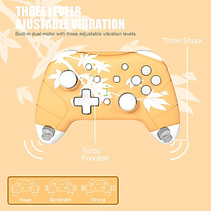 Mytrix Wireless Controller Compatible with Nintendo Switch/Lite/OLED, Cute Wireless Pro Controllers Gamepad with Wake-Up, Headphone Jack, Auto-Fire Turbo, Motion, Vibration, Maple Leaf Orange